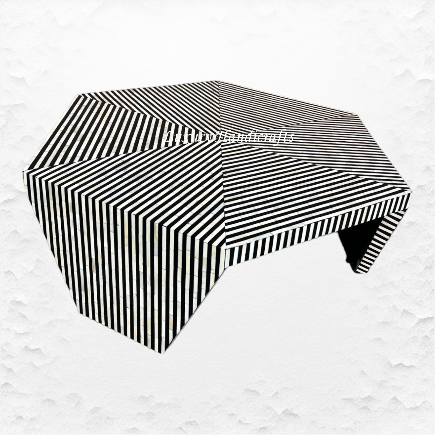 Hexagonal Stripe Bone Inlay Coffee Table Black – luxuryhandicrafts