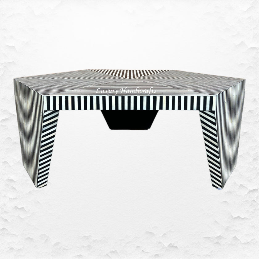 Hexagonal Stripe Bone Inlay Coffee Table Black – luxuryhandicrafts