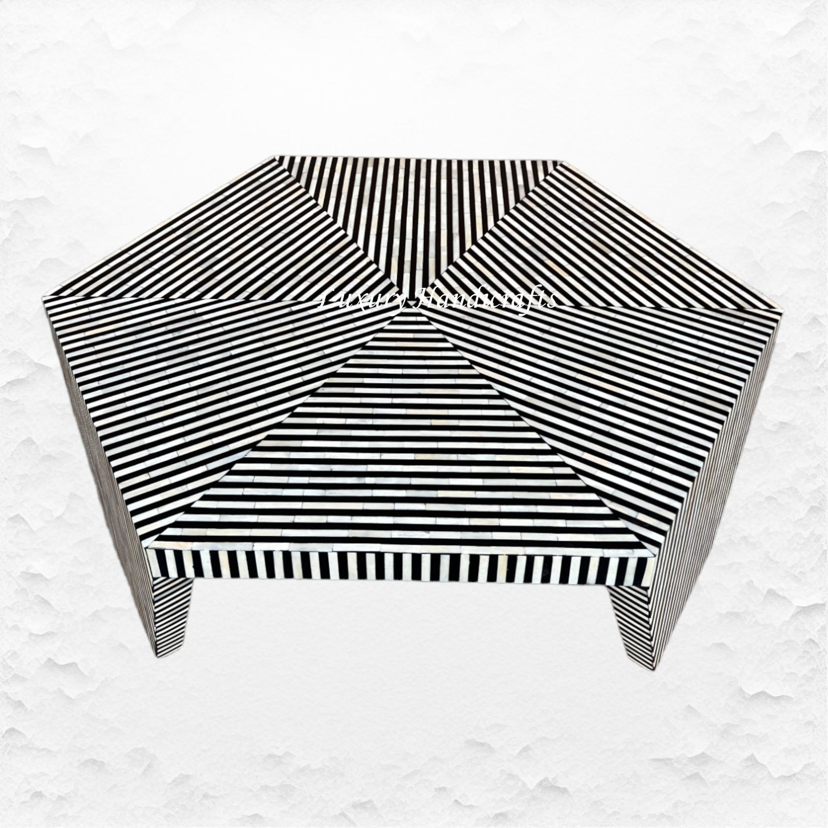 Hexagonal Stripe Bone Inlay Coffee Table Black – luxuryhandicrafts