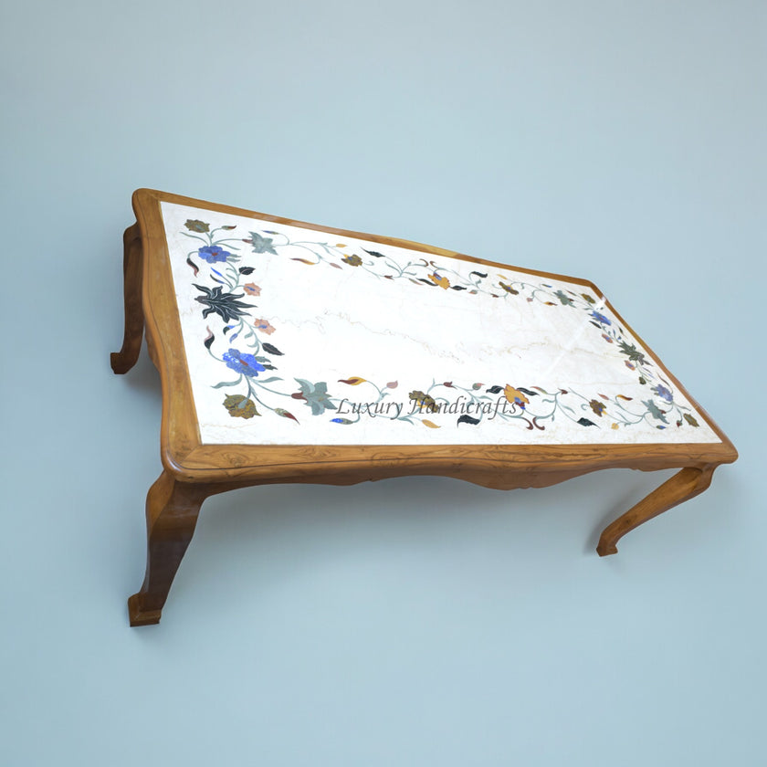 Italian Marble Dining Table Gemstone Inlay – Luxury Handicraft