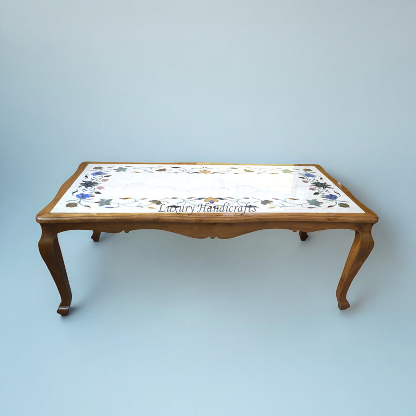 Italian Marble Dining Table Gemstone Inlay – Luxury Handicraft