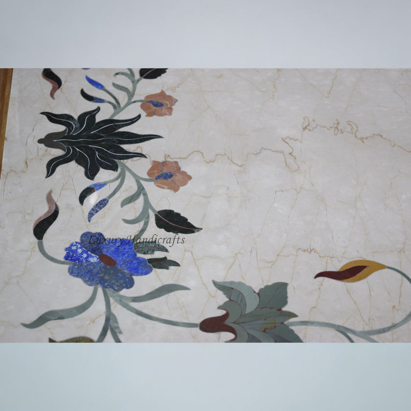 Italian Marble Dining Table Gemstone Inlay – Luxury Handicraft