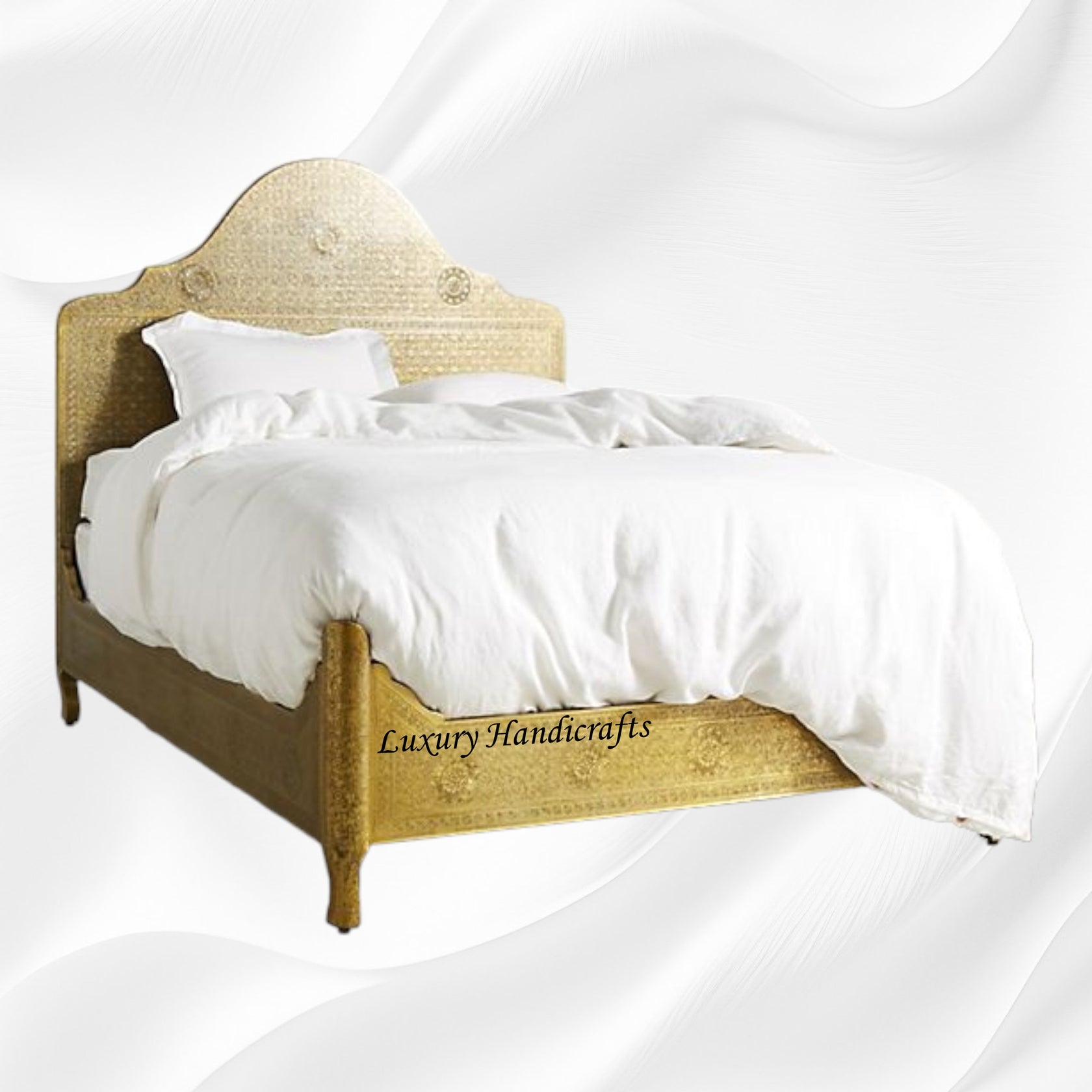 Jaden Antique Brass Embossed Bed – Luxury Handicraft