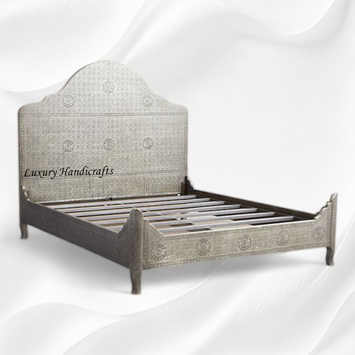 Jaden Antique White Metal Embossed Bed – luxuryhandicrafts