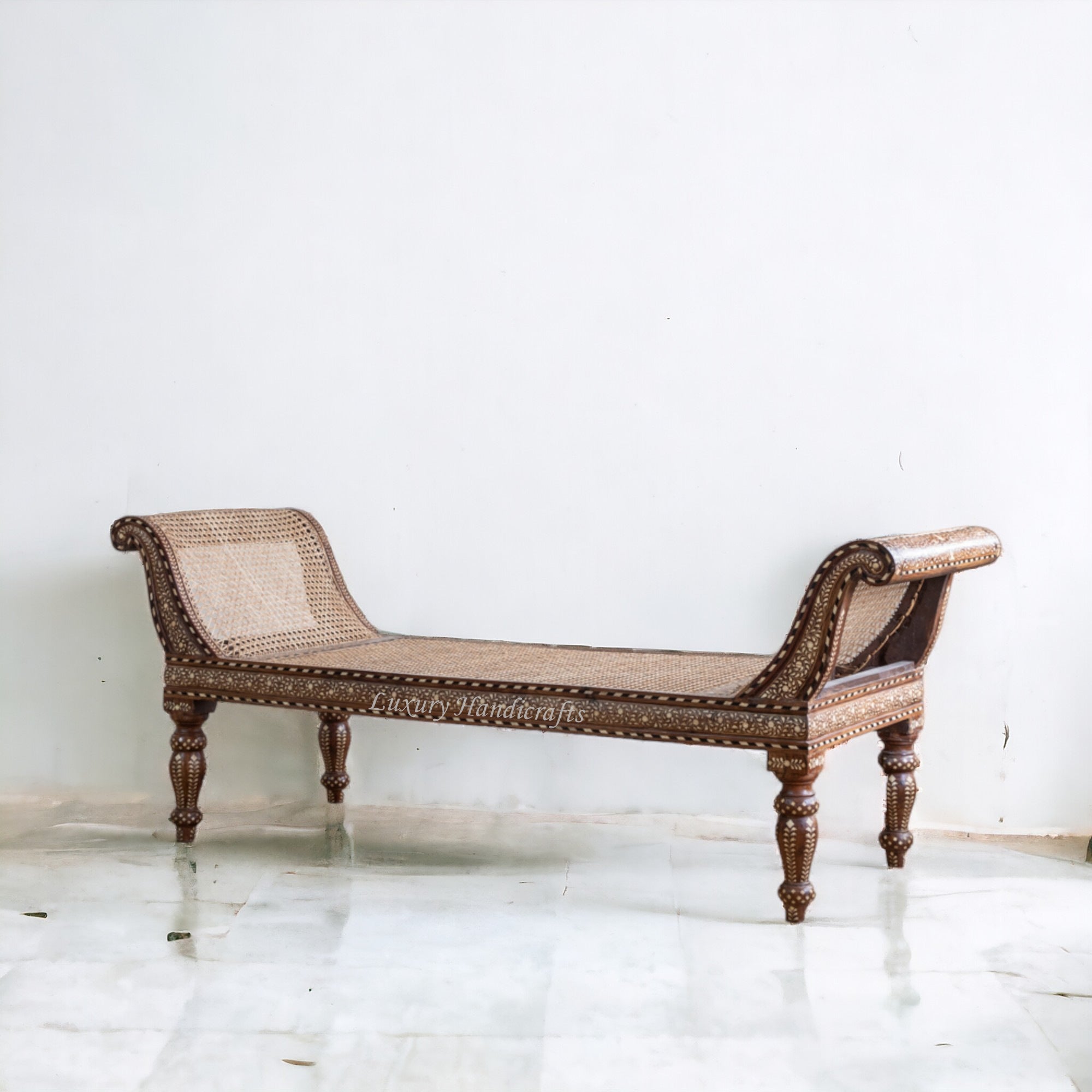 Jaylen Teakwood Bone Inlay Cane Daybed Natural – Luxury Handicraft
