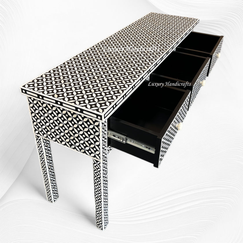 Joy Black Bone Inlay Geometric 3 Drawer Console – luxuryhandicrafts