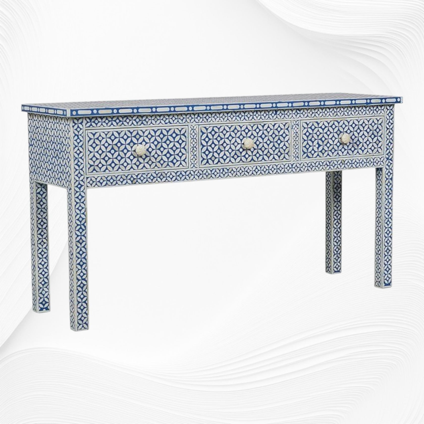 Joy Blue Bone Inlay Geometric 3 Drawer Console – Luxury Handicraft