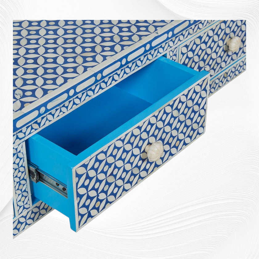 Joy Blue Bone Inlay Geometric 3 Drawer Console – Luxury Handicraft