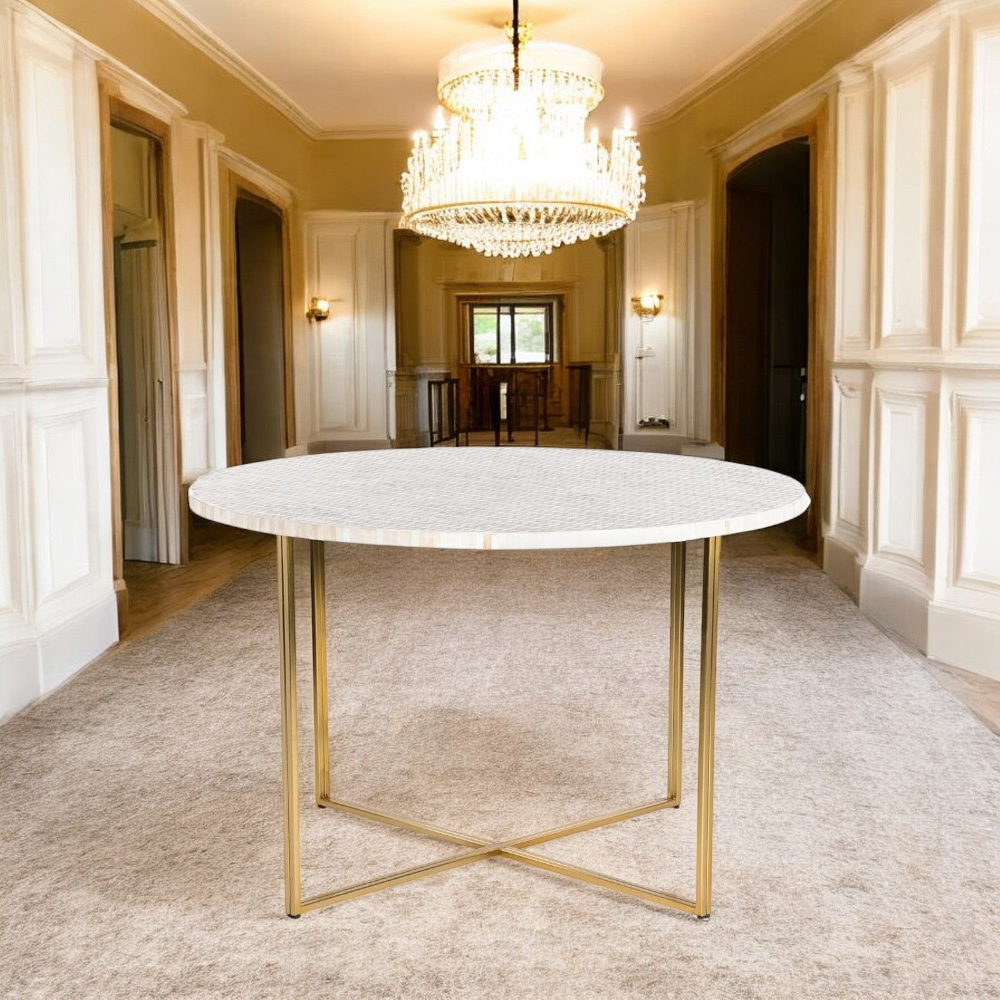 Lattice Bone Inlay Dining Table Grey – Luxury Handicraft