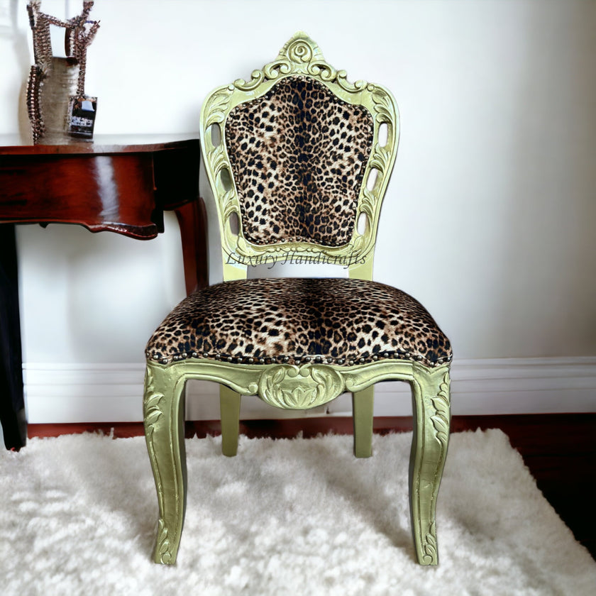 Leopard Design Velvet Fabric Chair – Luxury Handicraft