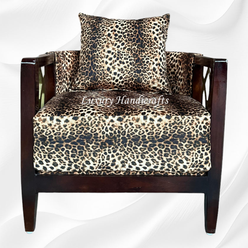 Leopard Design Velvet Fabric Lounge Chair – Luxury Handicraft