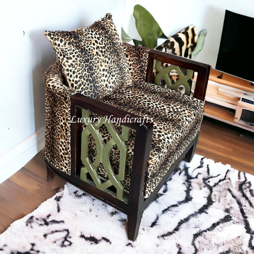 Leopard Design Velvet Fabric Lounge Chair – Luxury Handicraft