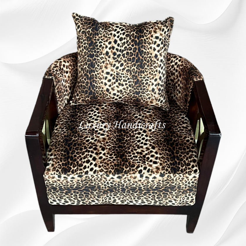 Leopard Design Velvet Fabric Lounge Chair – Luxury Handicraft