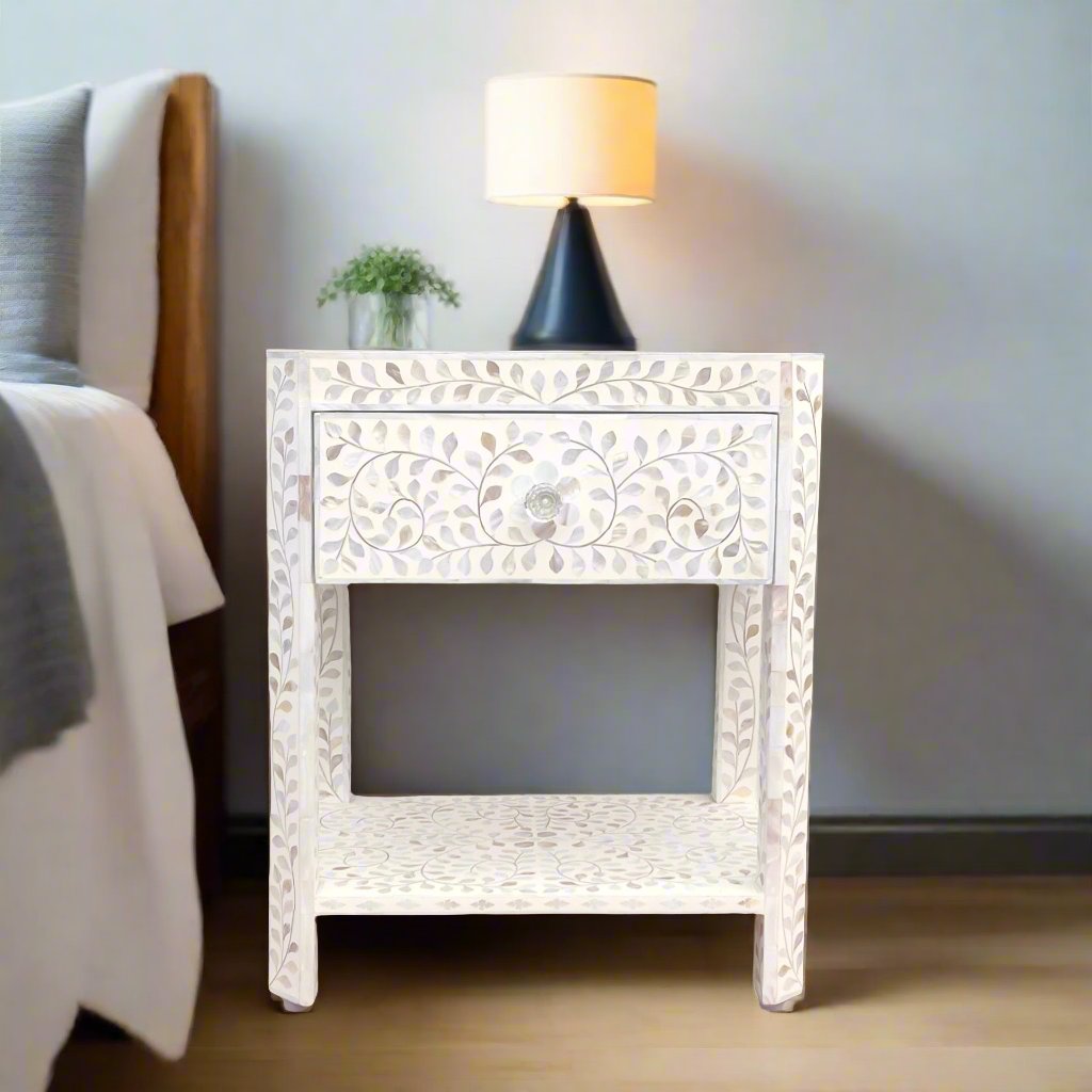 MOP Inlay Edge Bedside White – Luxury Handicraft