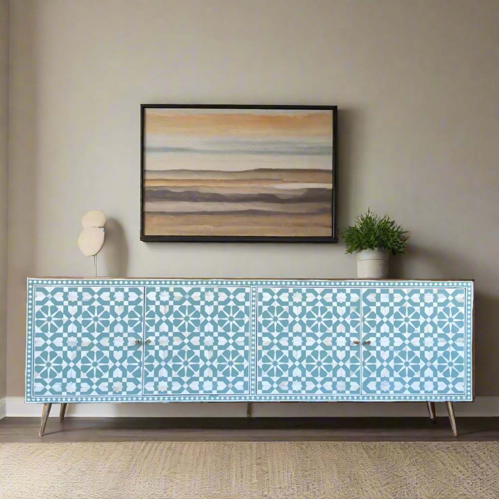 Moroccan Bone Inlay Media Console Mint Green | Buy Tv Unit – Luxury ...
