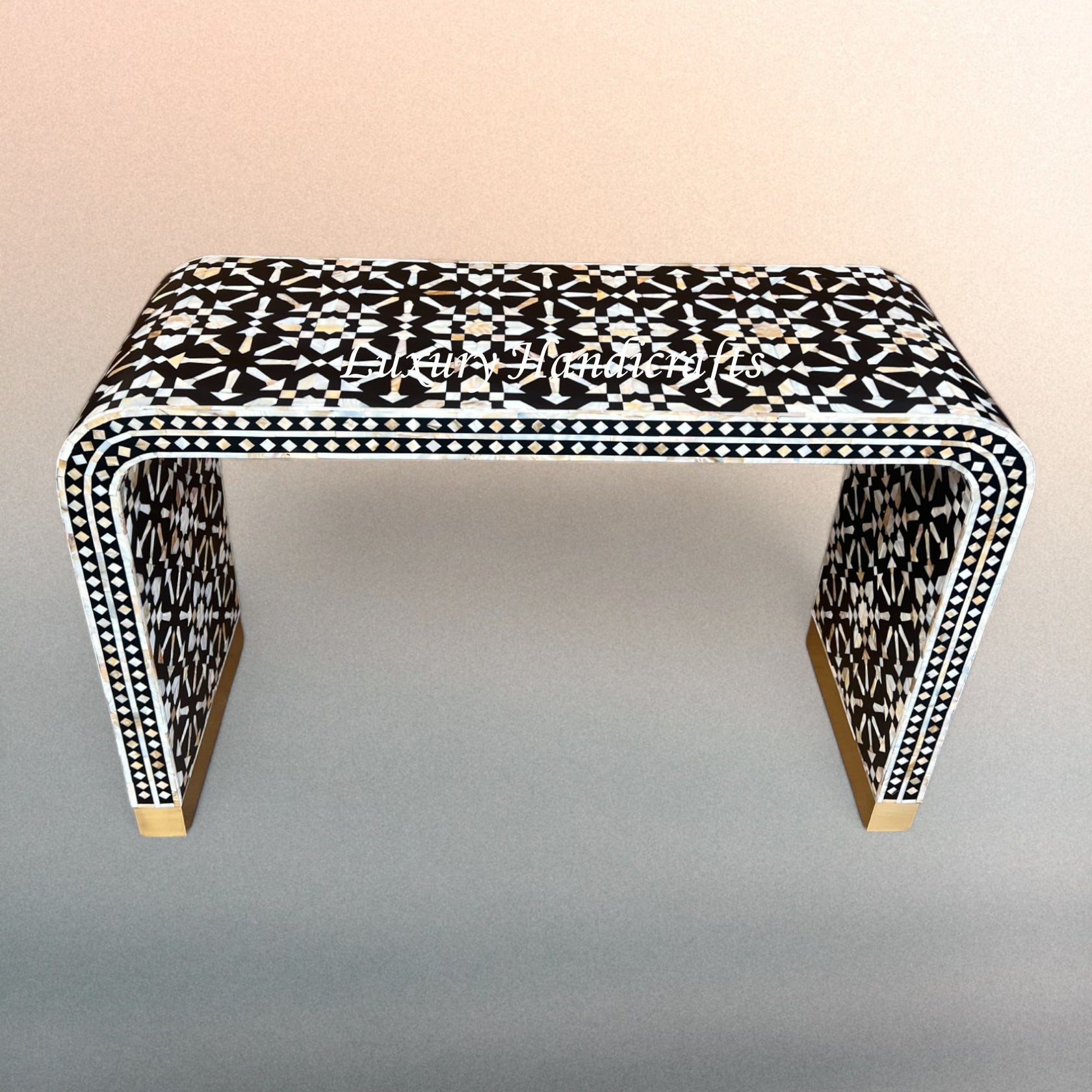 Moroccan MOP Inlay Waterfall Console Table Black | Mother Of Pearl Des – Luxury Handicraft