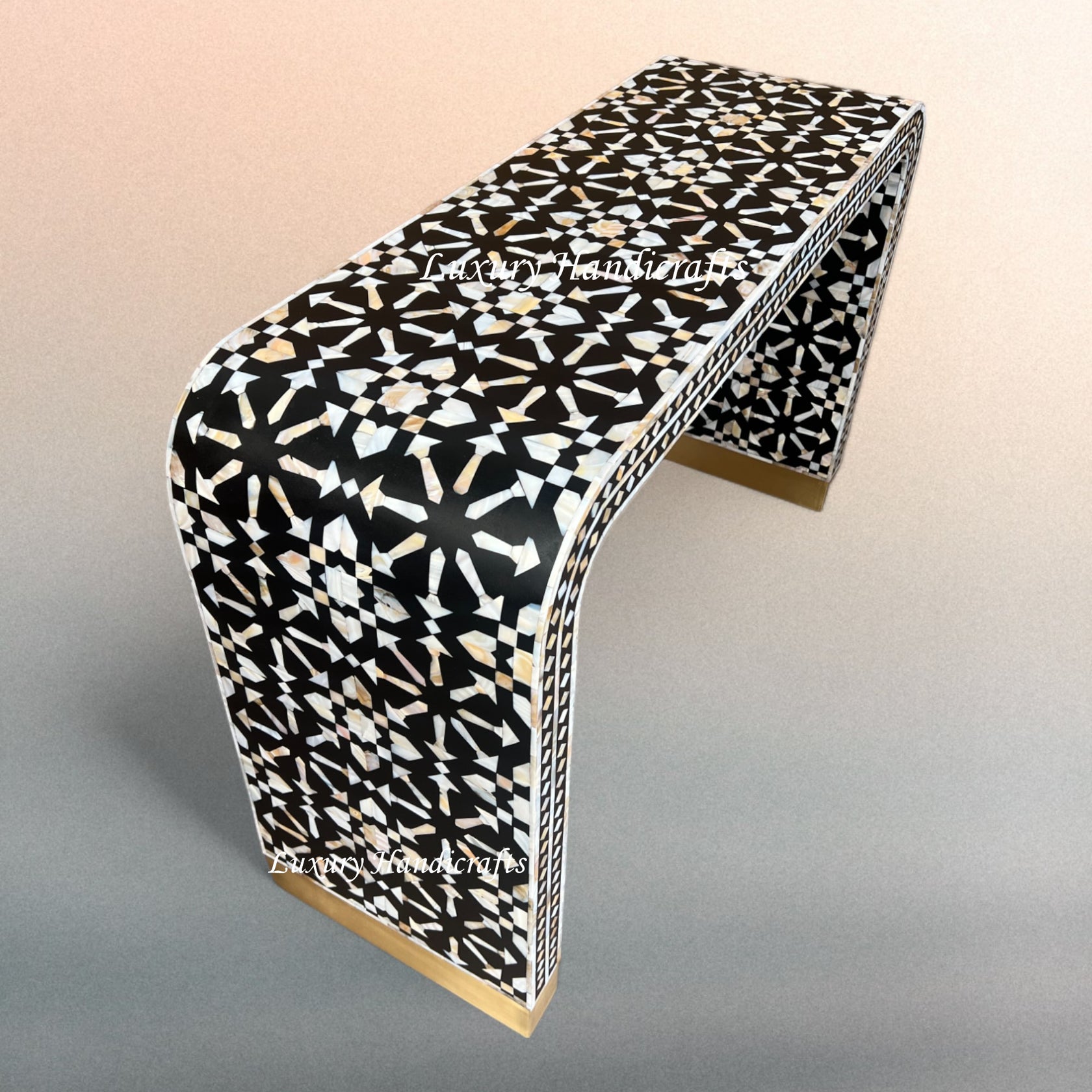 Moroccan MOP Inlay Waterfall Console Table Black | Mother Of Pearl Des ...