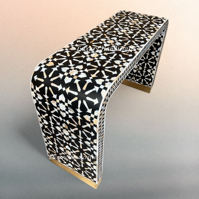 Moroccan MOP Inlay Waterfall Console Table Black | Mother Of Pearl Des ...