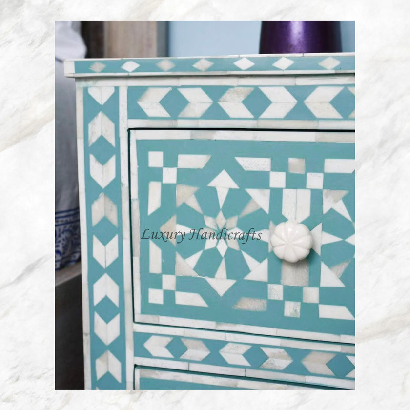 Moroccan Bone Inlay 2 Drawer Nightstand Green | Moroccan Nightstands ...