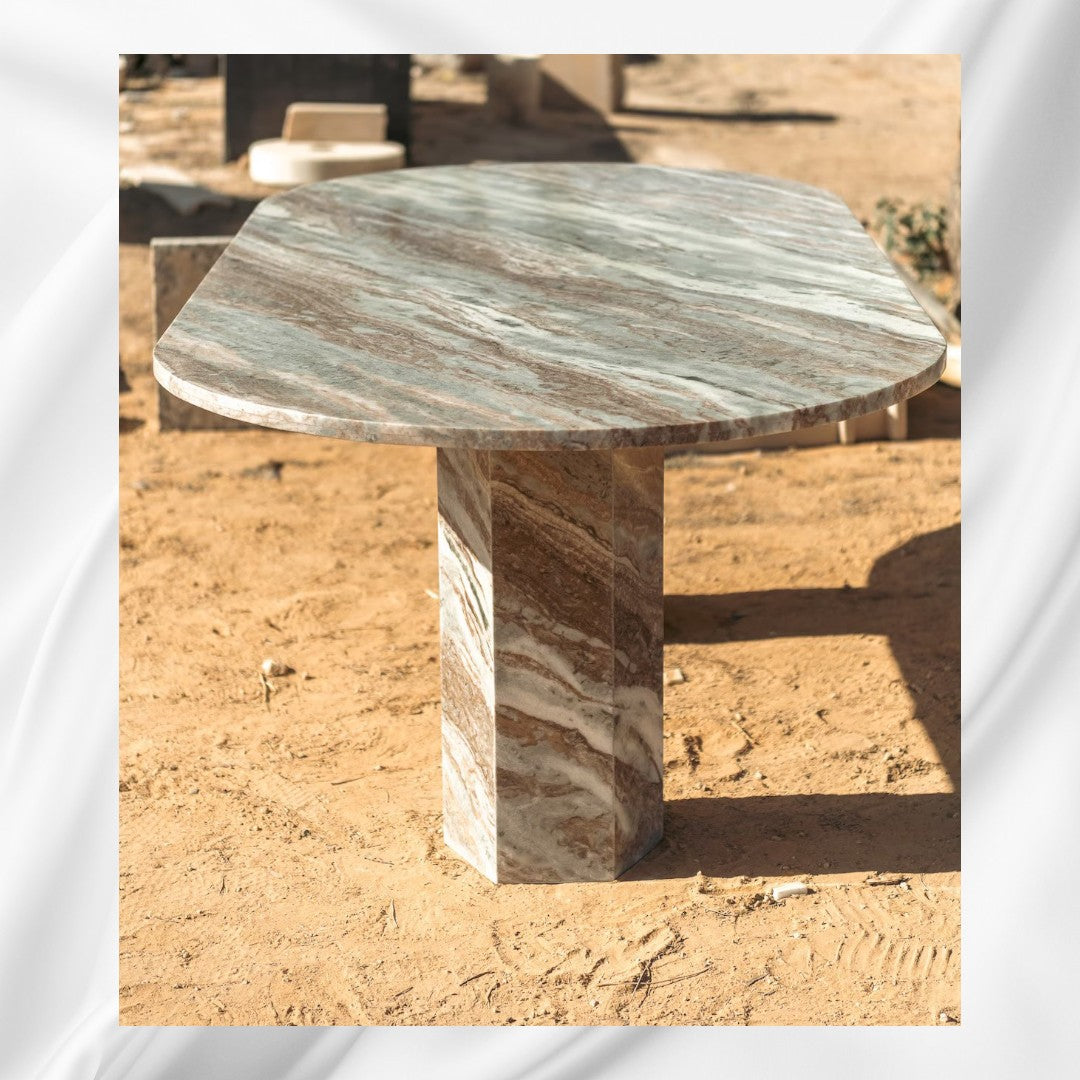 Myra Fantasy Brown Marble Dining Table 8 Seater – Luxury Handicraft