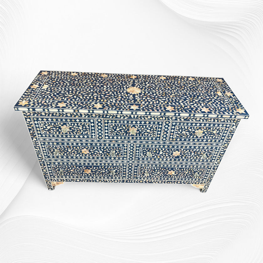 Navy Blue Mother of Pearl Inlay Chest Of 7 Drawers Large – Luxury ...