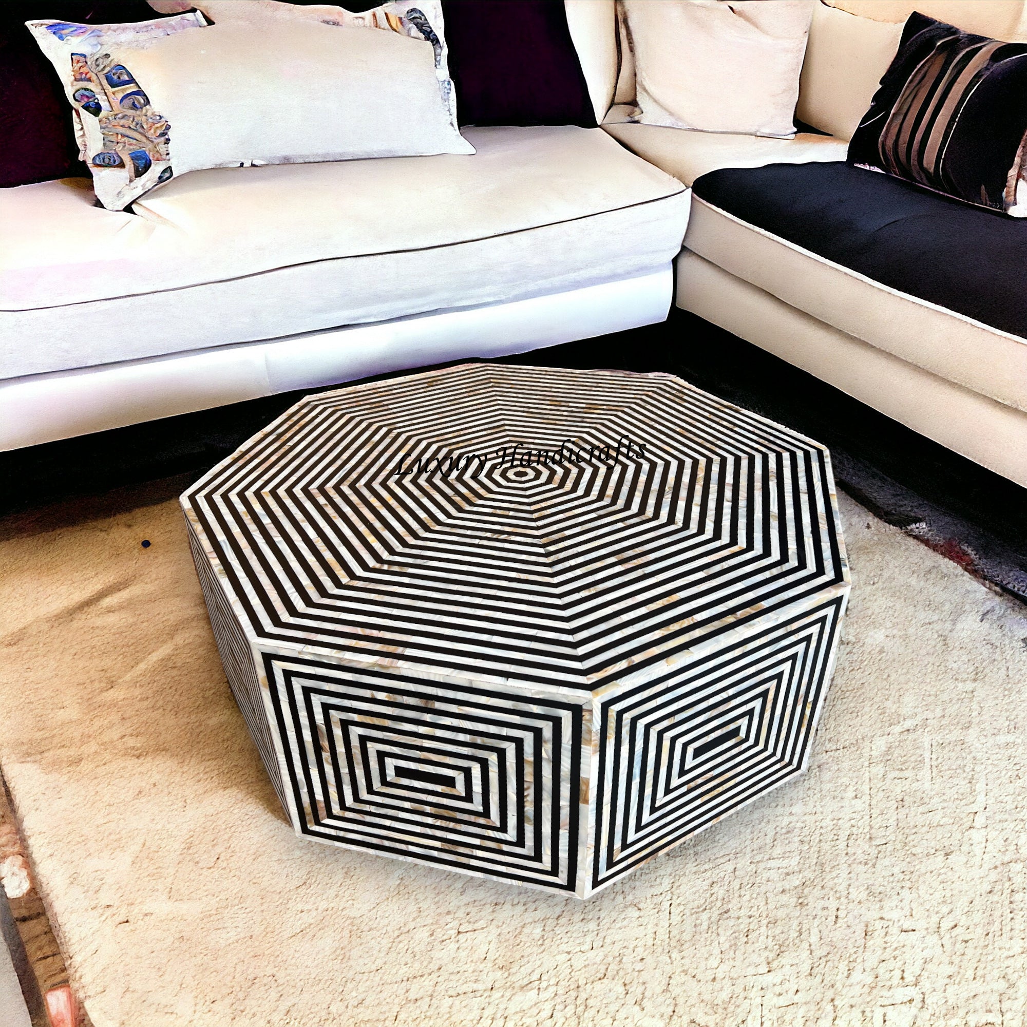 Octagonal MOP Inlay Coffee Table Black – Luxury Handicraft