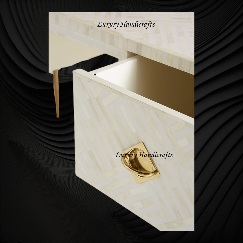 Optical Bone Inlay Desk 2 Drawers White – Luxury Handicraft
