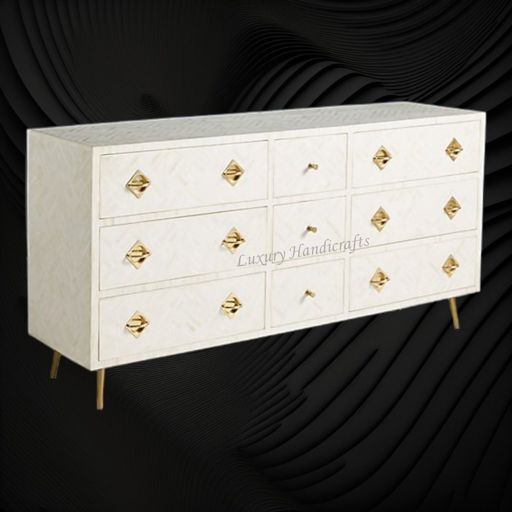 Optical Bone Inlay 9 Drawer Chest White – luxuryhandicrafts