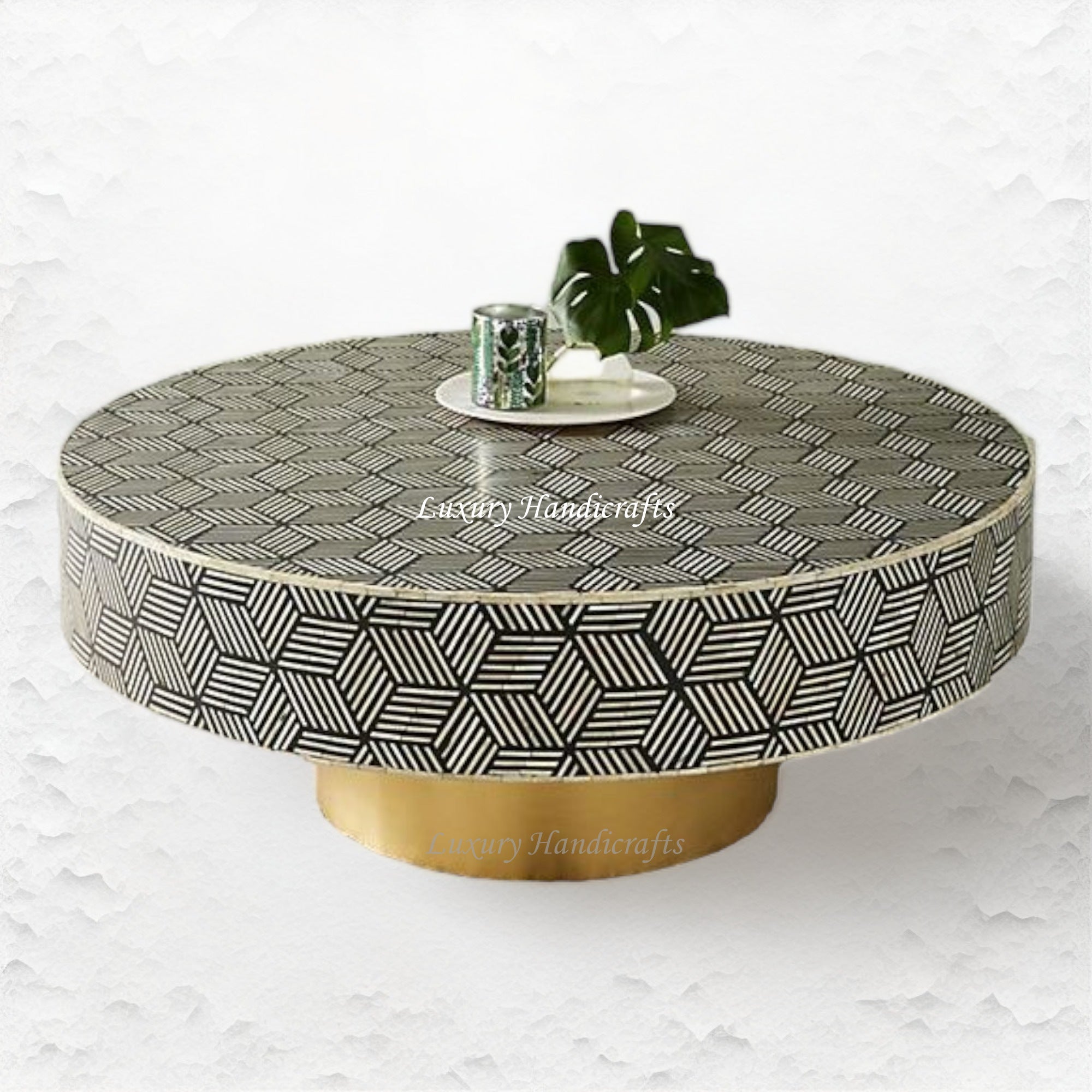 Optical Bone Inlay Coffee Table Black | Round Bone Inlay Table – Luxury ...
