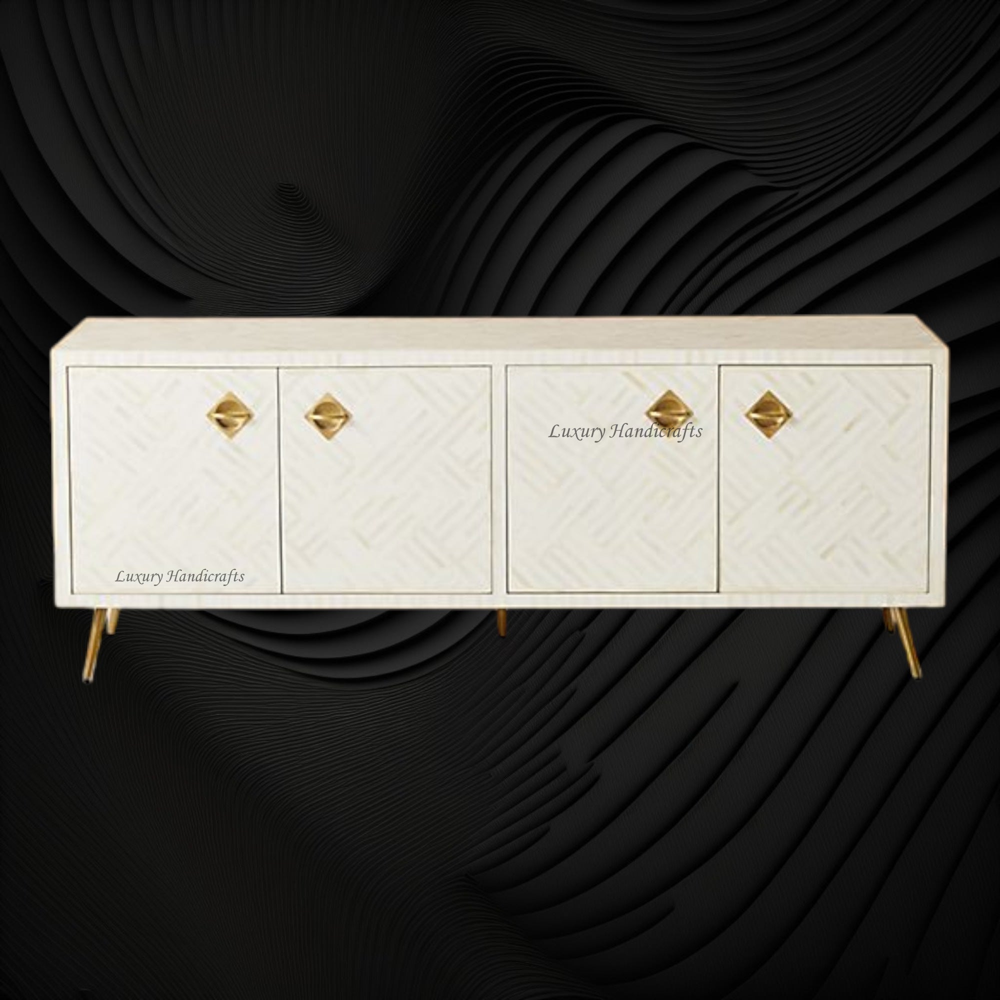 Optical Bone Inlay Media Console White | Bone Inlay Tv Unit – Luxury ...