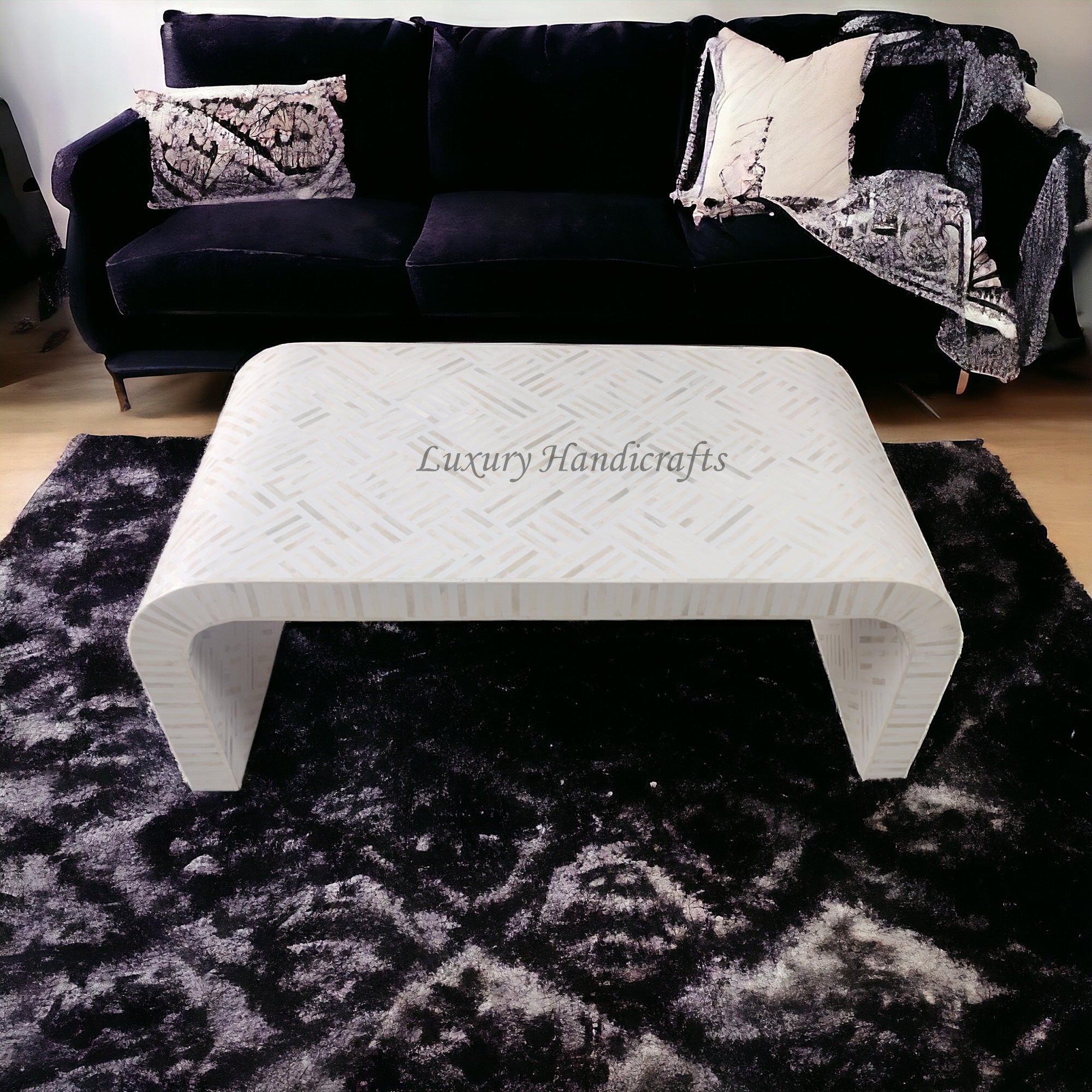 Optical Waterfall Bone Inlay Coffee Table White – Luxury Handicraft