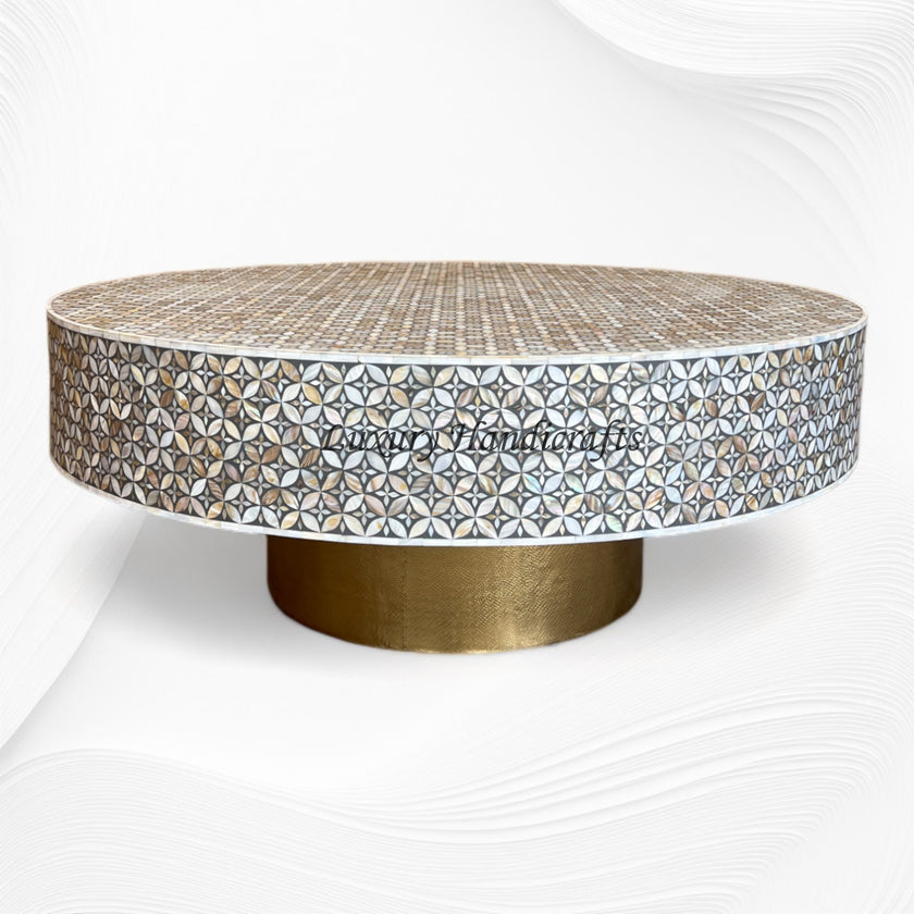 Petite Mother of Pearl Inlay Round Coffee Table Grey – Luxury Handicraft