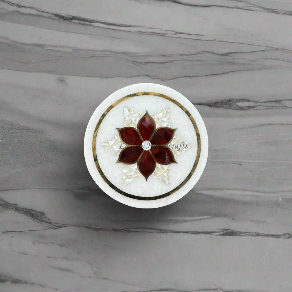 Red Carnelian Flower Table Top Round – Luxury Handicraft