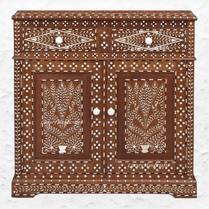Ross Indian Teak Wood Bone Inlay Cabinet – Luxury Handicraft