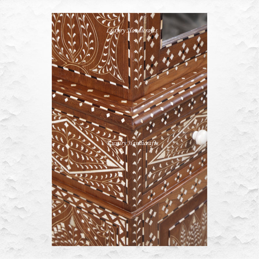 Ross Indian Teak Wood Bone Inlay Cabinet – Luxury Handicraft