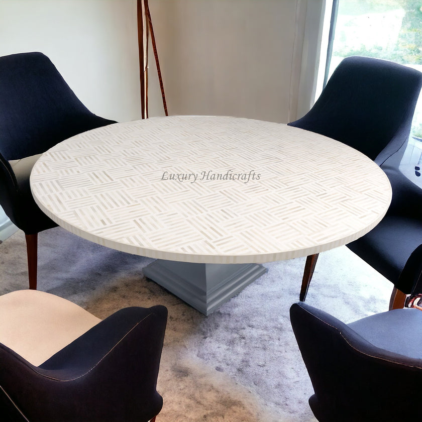 Sara Optical Bone Inlay Dining Table White – Luxury Handicraft