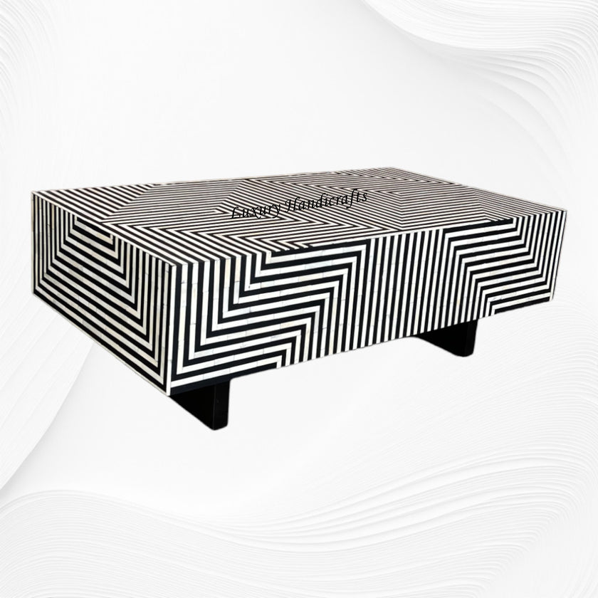 Stripe Bone Inlay Coffee Table Black | Black And White Inlay Coffee Ta ...