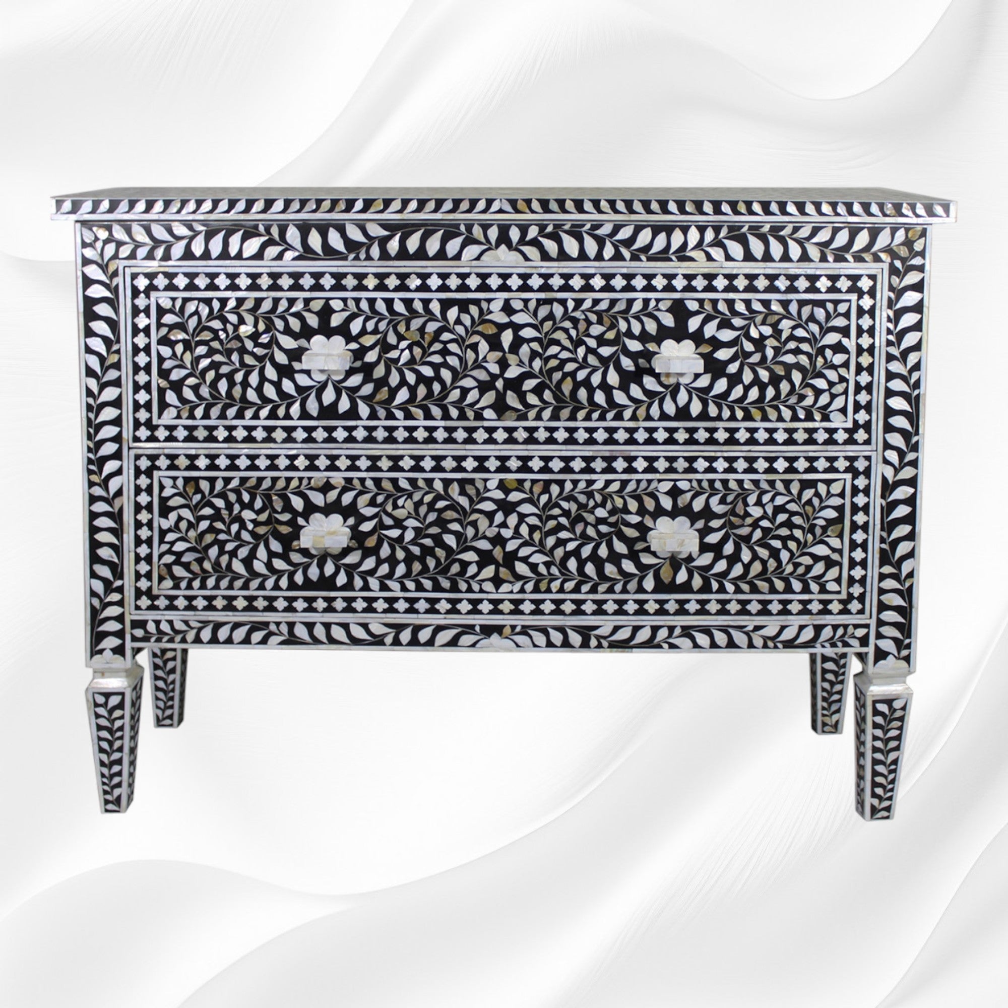Shamiana MOP Inlay Chest of 2 Drawers Black – Luxury Handicraft