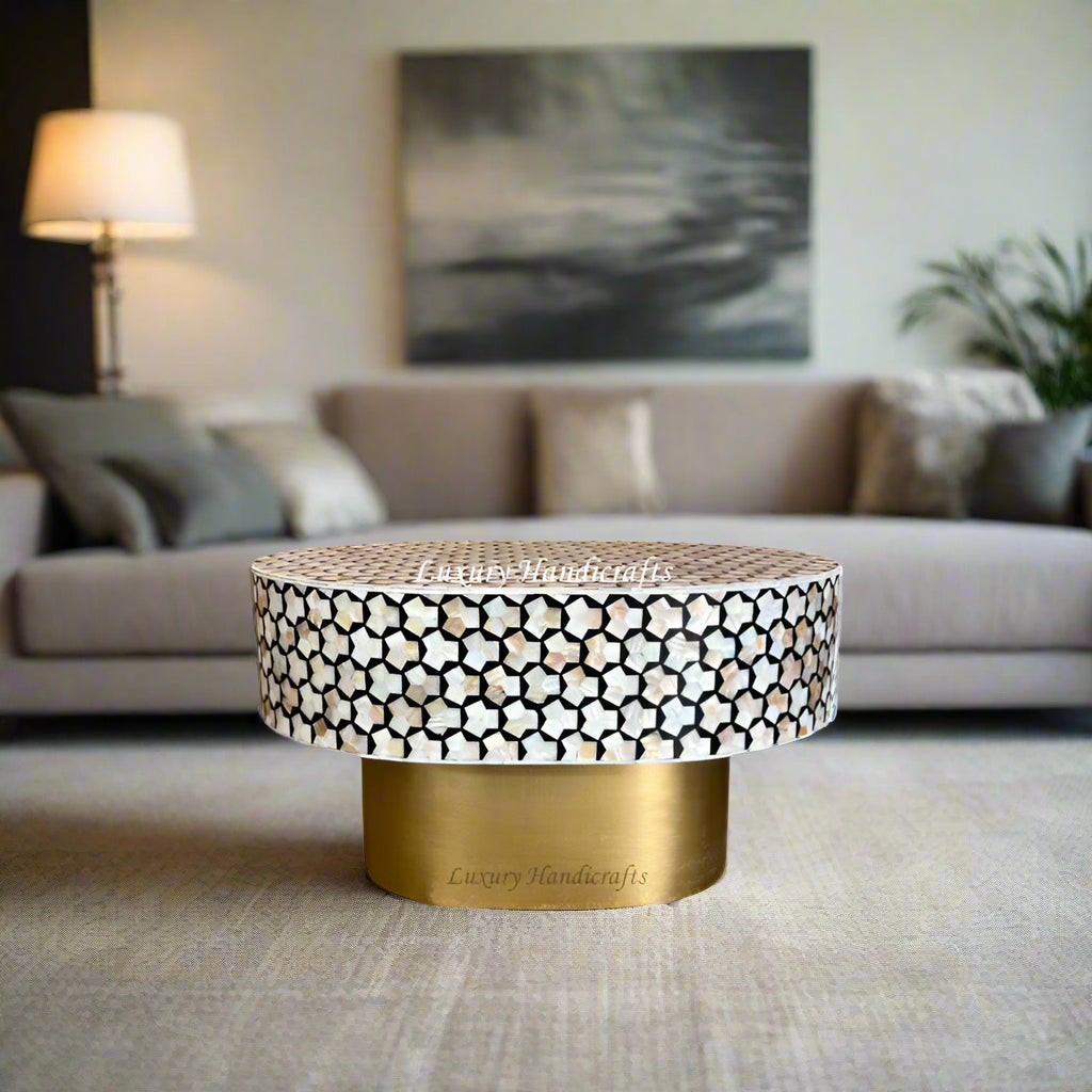 Small Targua Mother of Pearl Inlay Center Table Oval Black – Luxury ...