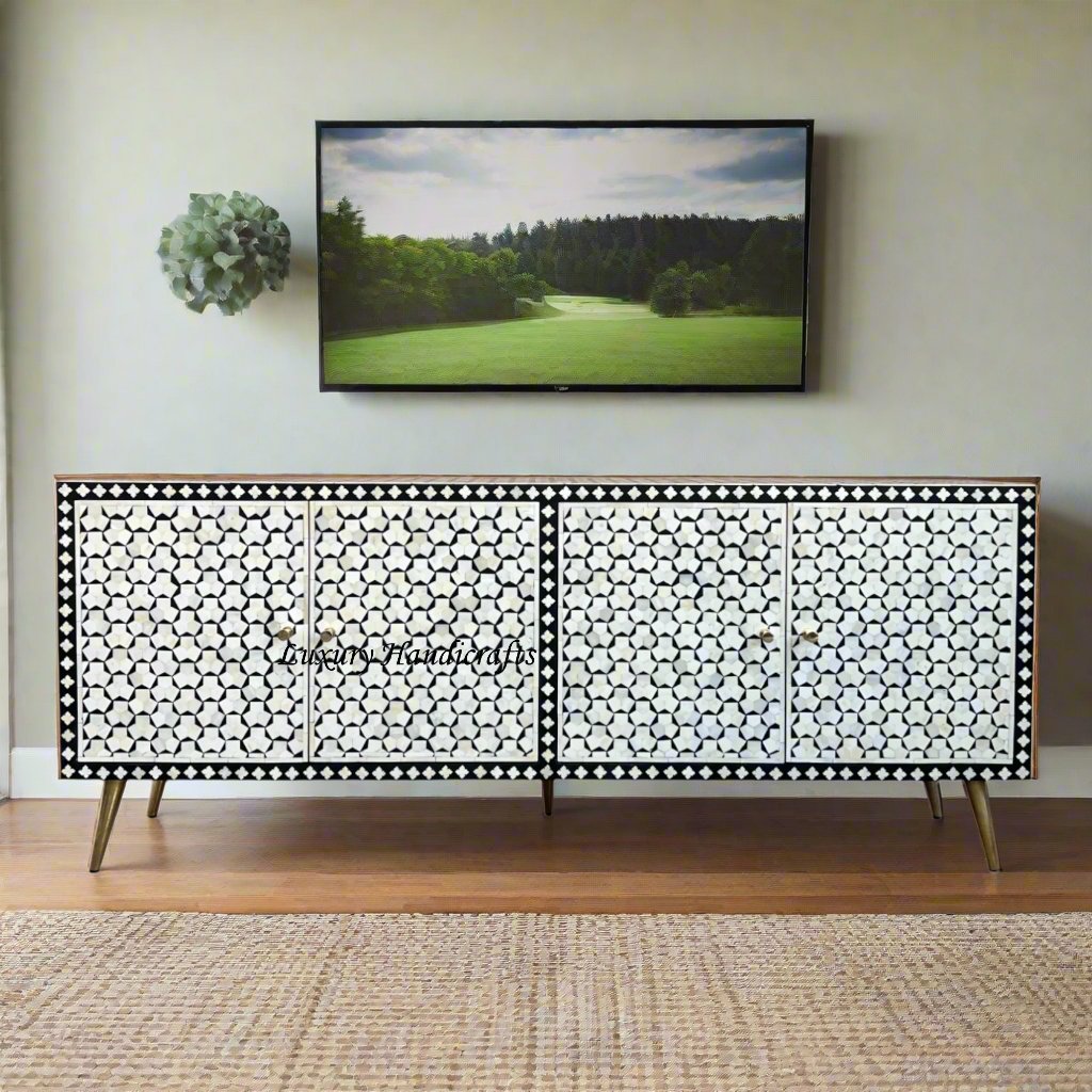 Bone Inlay Media Console | Bone Inlay TV Unit – Luxury Handicraft