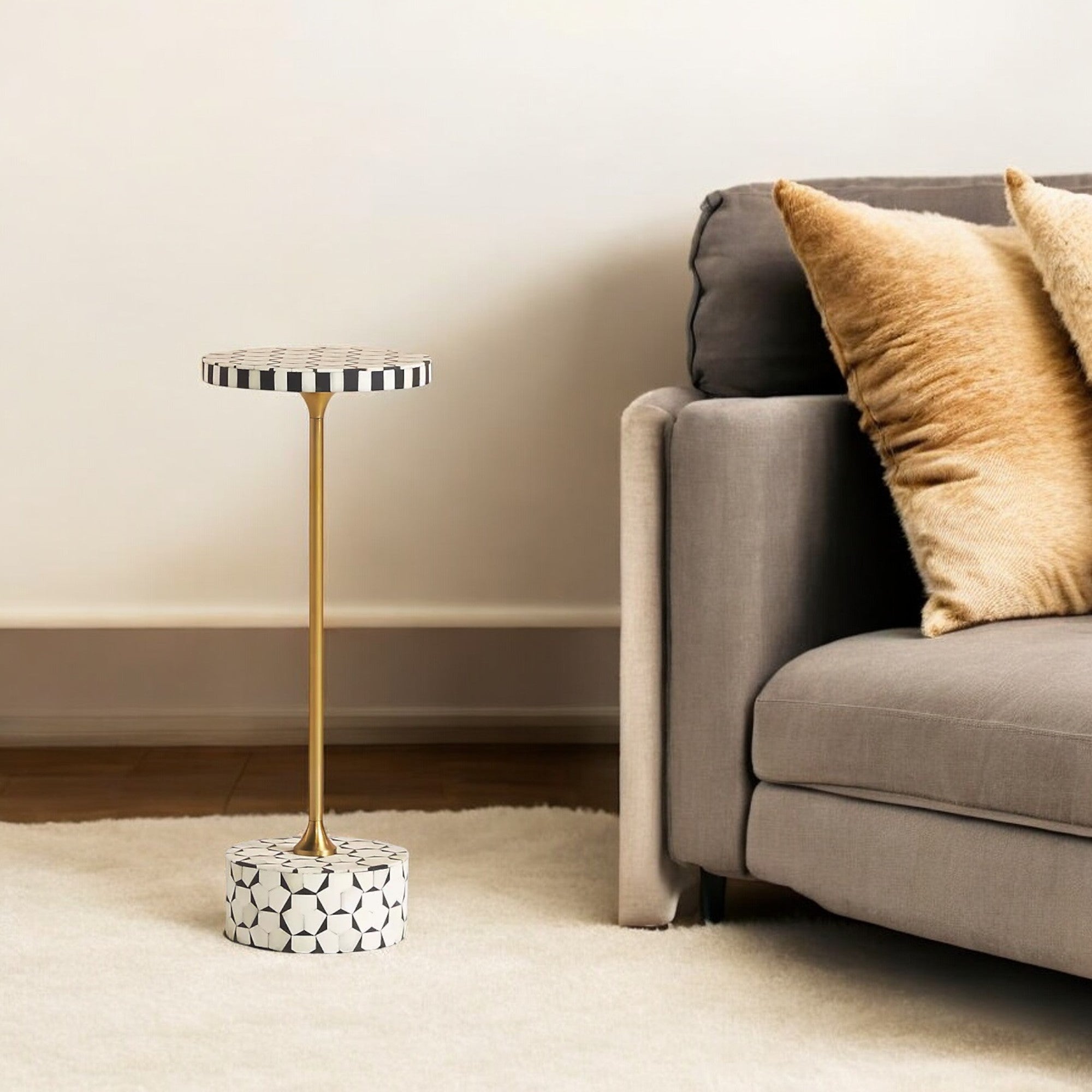 Targua Bone Inlay End Table Black | Inlaid Side Table – Luxury Handicraft