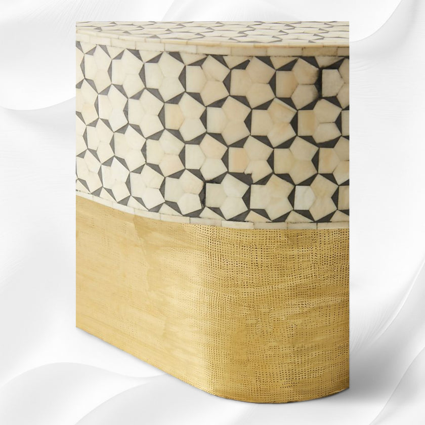 Targua Bone Inlay Oval Coffee Table Grey – Luxury Handicraft