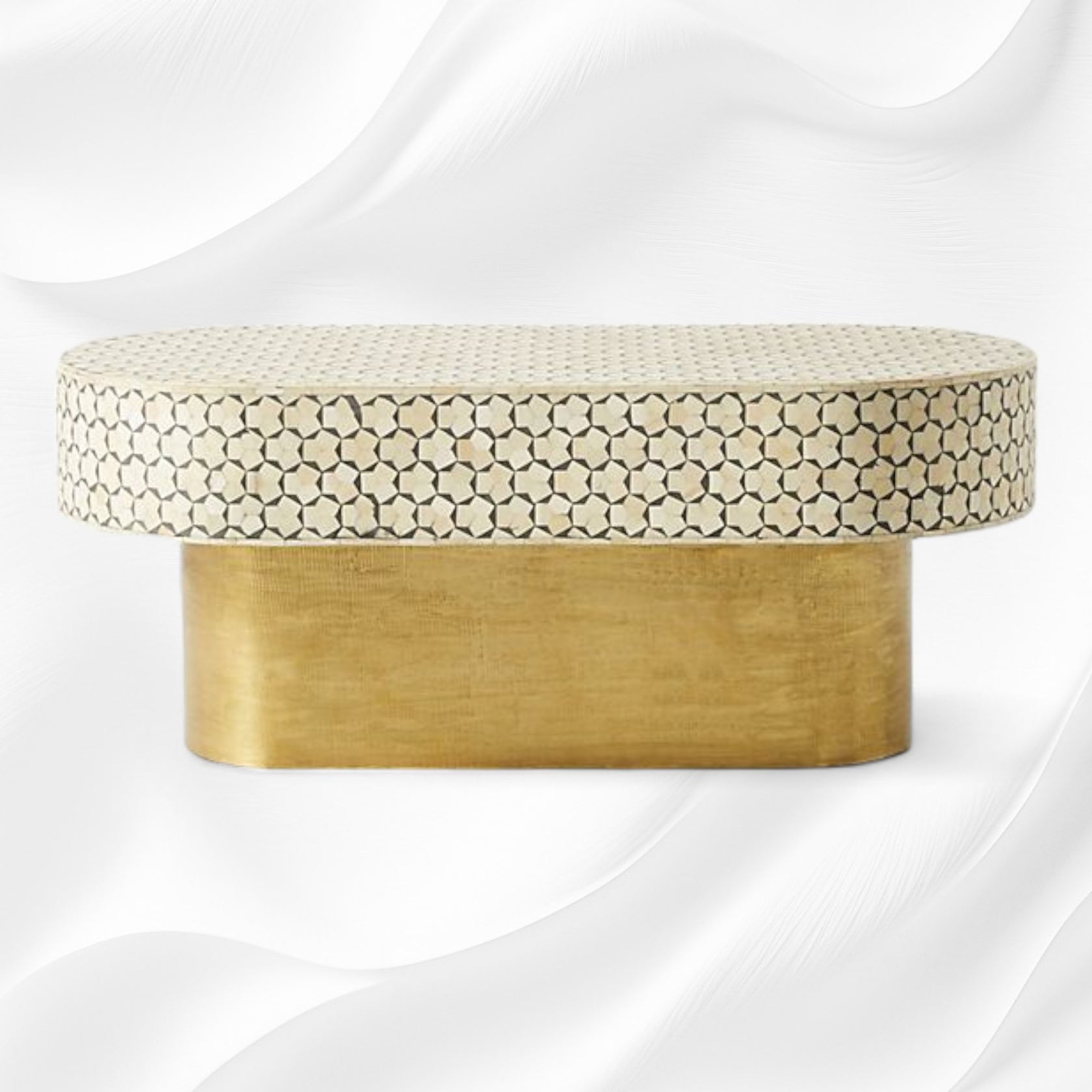 Targua Bone Inlay Oval Coffee Table Grey – Luxury Handicraft