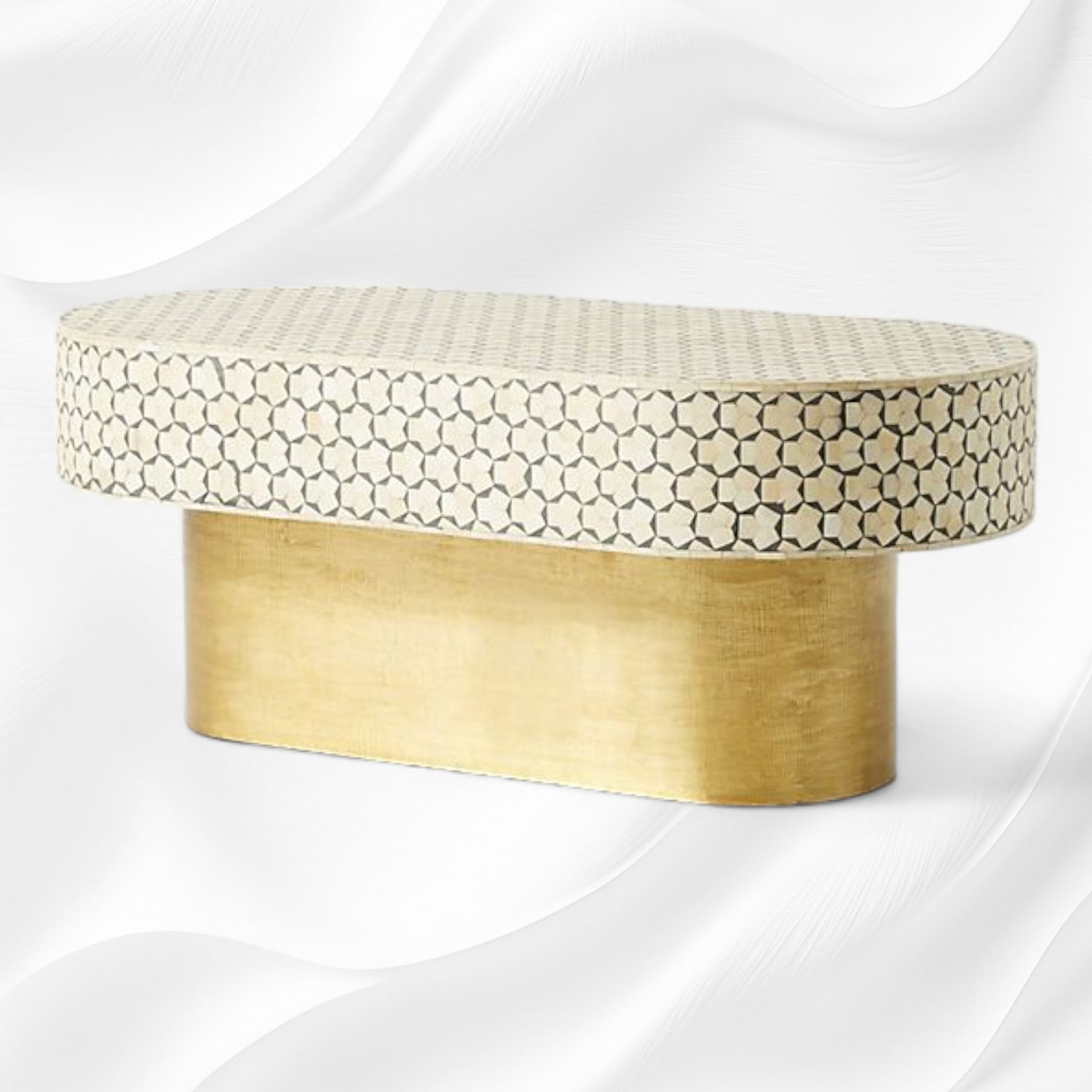 Targua Bone Inlay Oval Coffee Table Grey – Luxury Handicraft