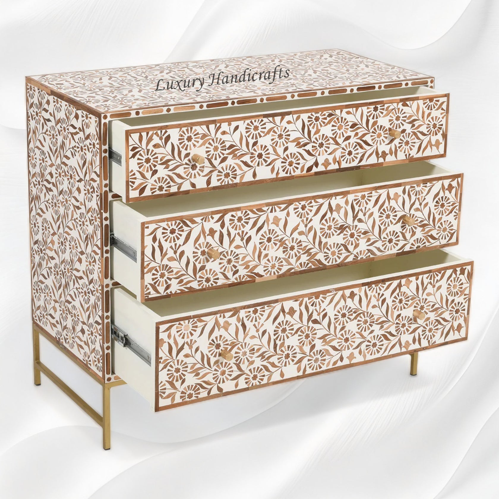 Timber Inlay 3 Drawer Chest Flannel Flower – Luxury Handicraft
