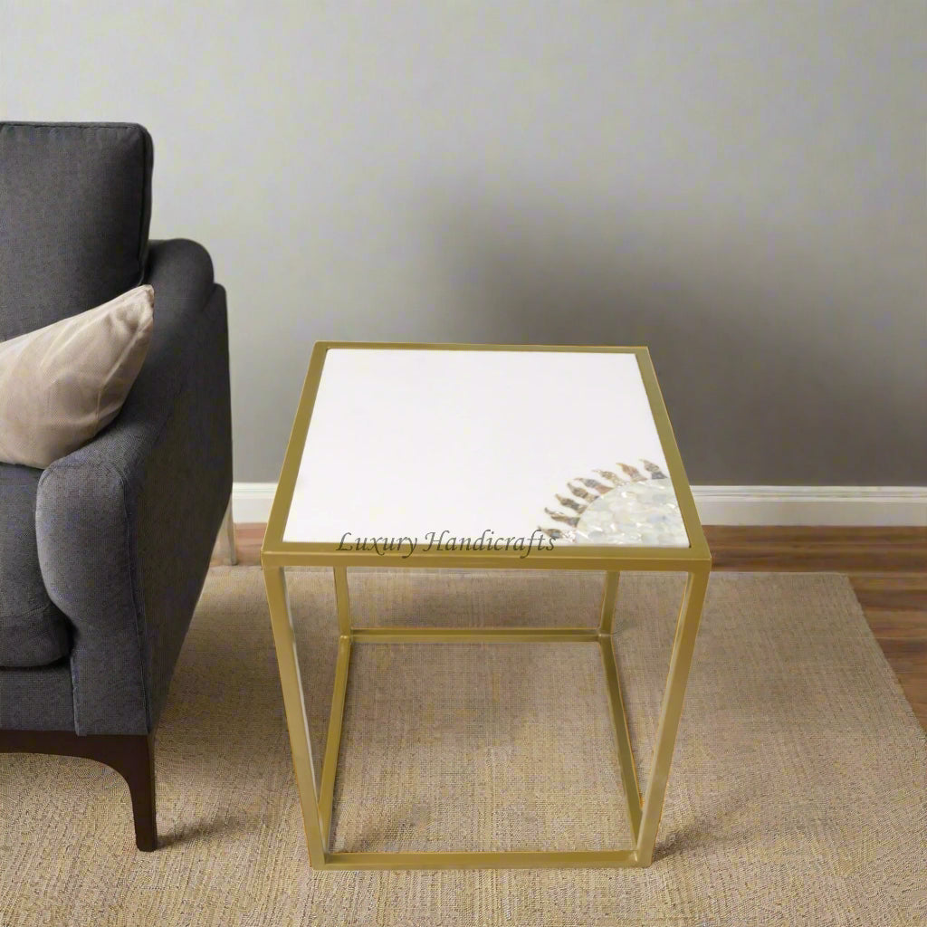 Vietnam White Marble MOP Side Table – Luxury Handicraft