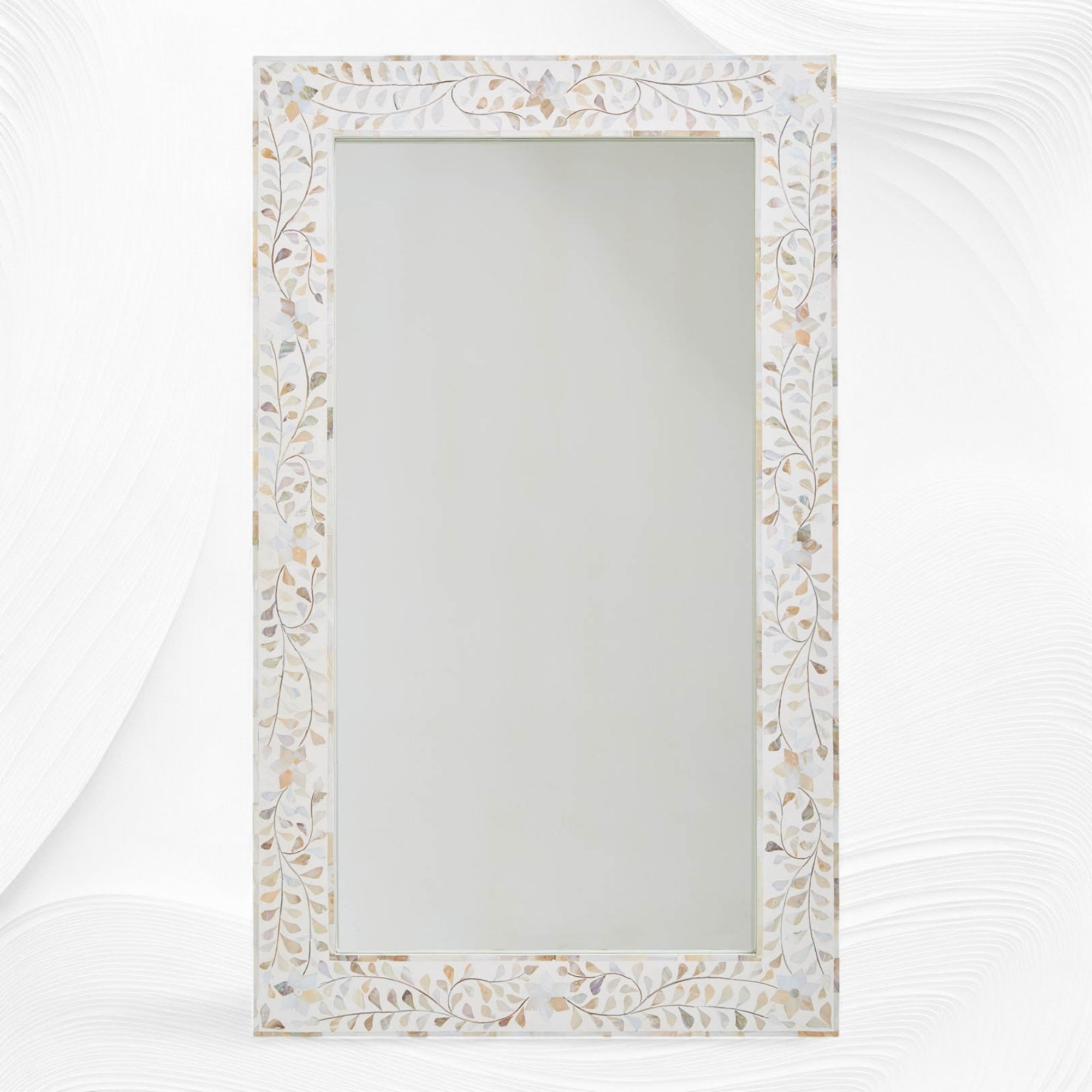 White Mother Of Pearl Inlay Mirror Floral – Luxury Handicraft