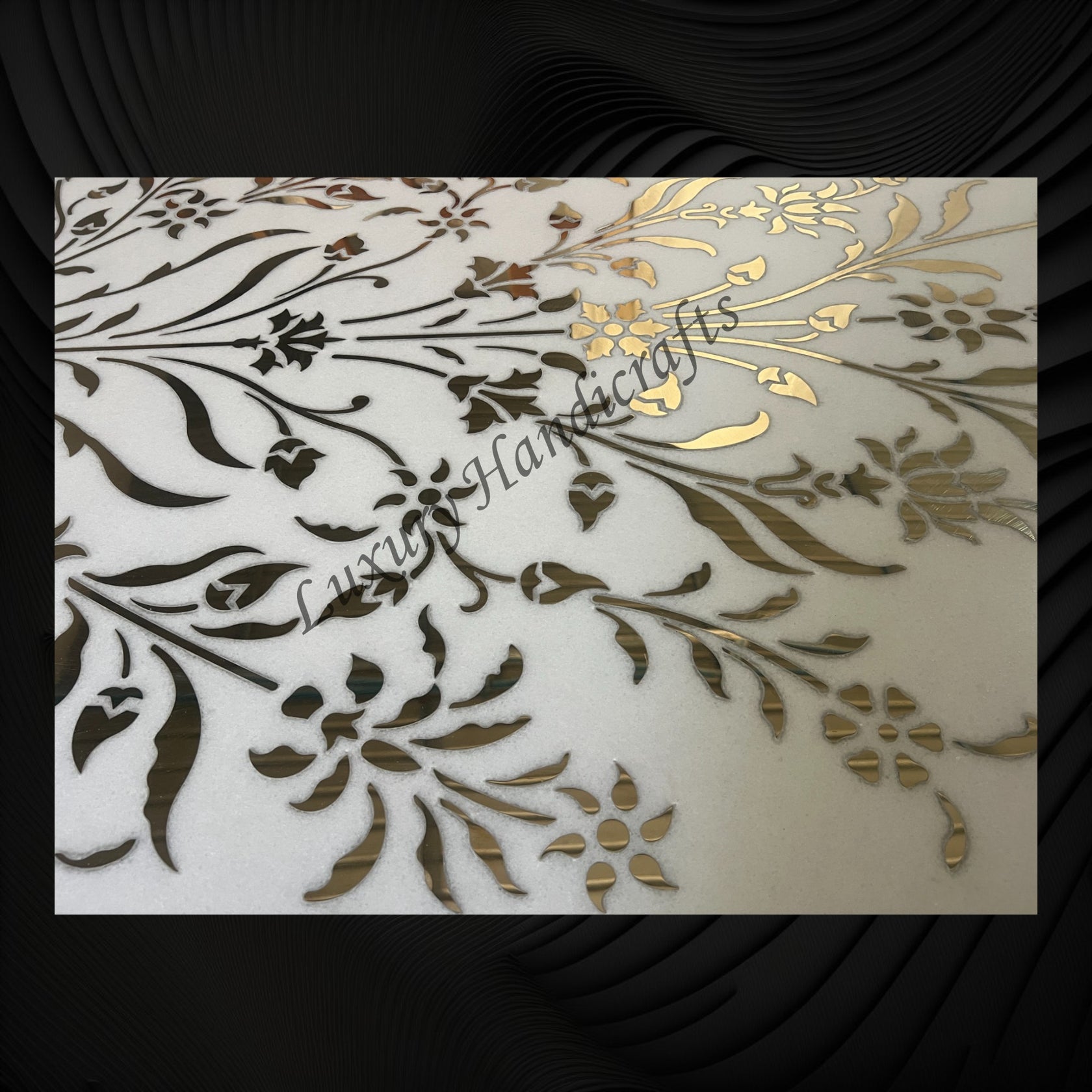 White Marble Brass Inlay Wall Panel Floral – Luxury Handicraft