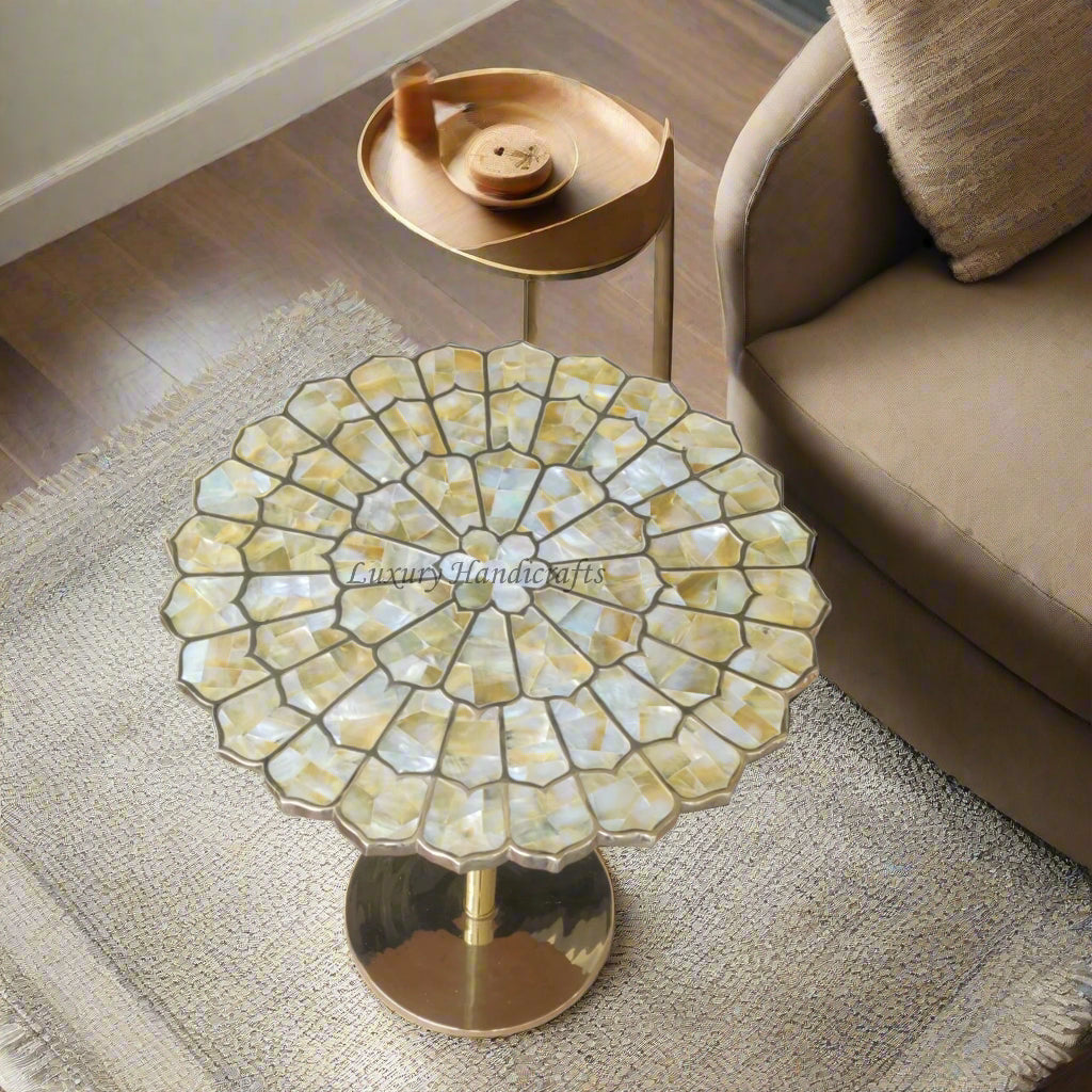 Yellow MOP Marigold Brass Accent Table – Luxury Handicraft