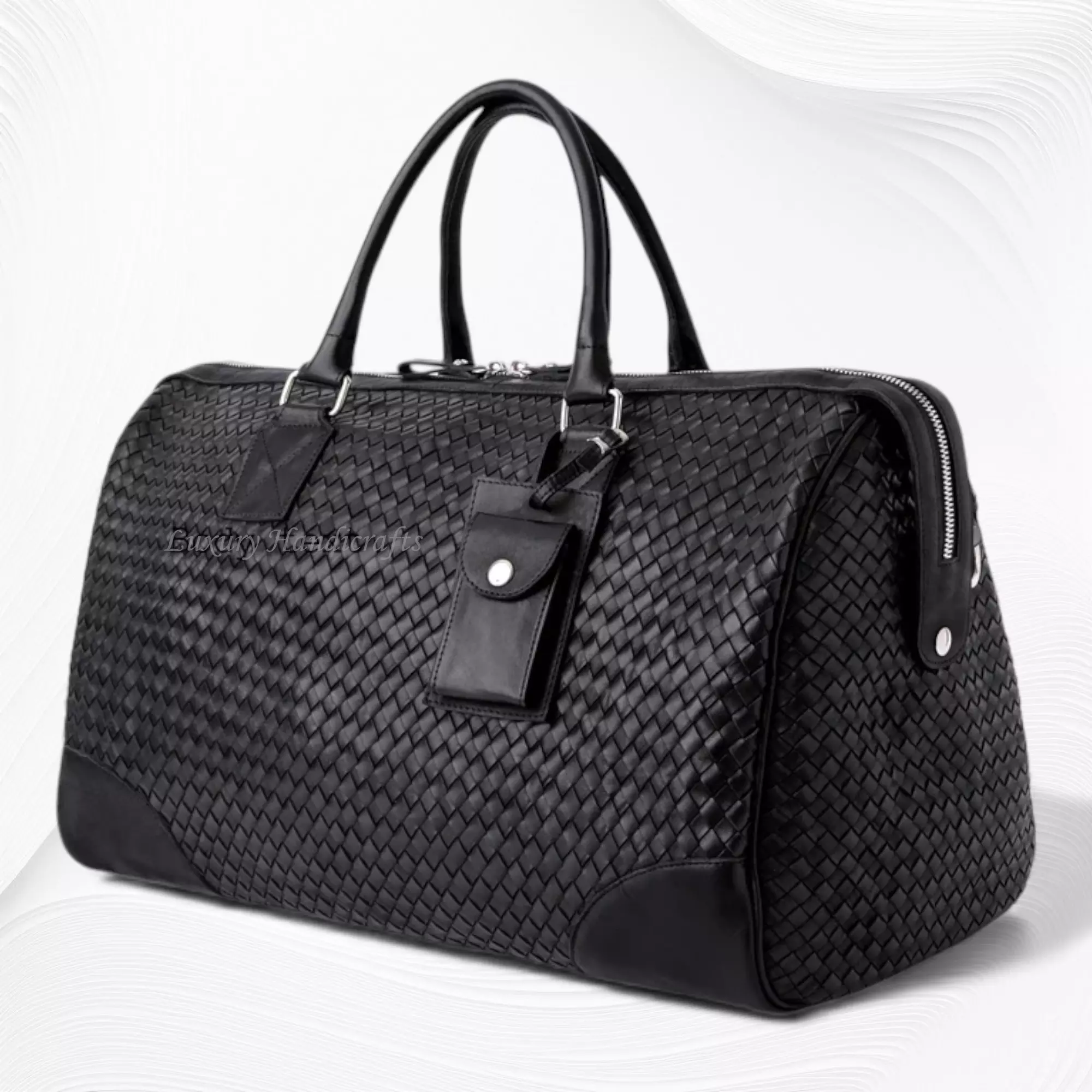 Abra Woven Leather Duffel Bag Black – Luxury Handicraft